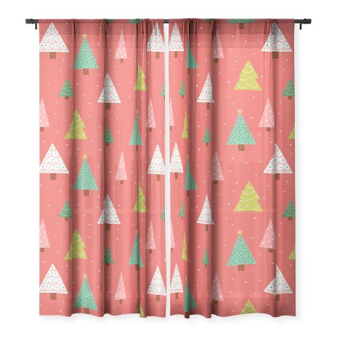 Lathe & Quill Holly Jolly Trees 120" X 50" Single Panel Sheer Window ...