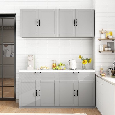 Famapy Gray Split Kitchen Pantry Cabinet Storage Cupboard : Target