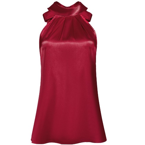 Hobemty Women's Halter Neck Sleeveless Tie Back Satin Work Blouse ...