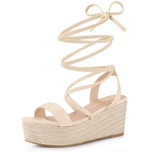 Allegra K Women's Lace Up Wedge Heel Platform Slingback Espadrilles ...