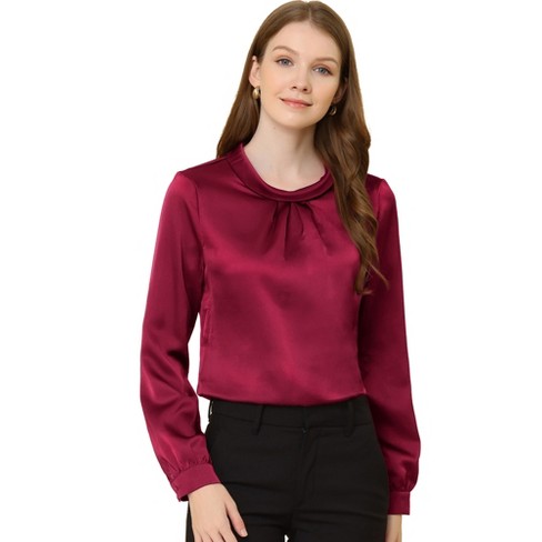 Allegra K Women's Ruched Long Sleeve Office Work Satin Blouses : Target