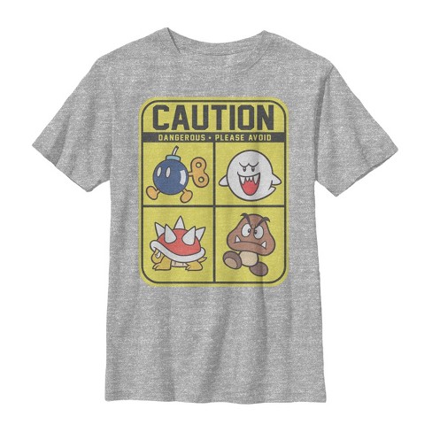 Boy's Nintendo Super Mario Caution T-shirt - Athletic Heather - X Large ...