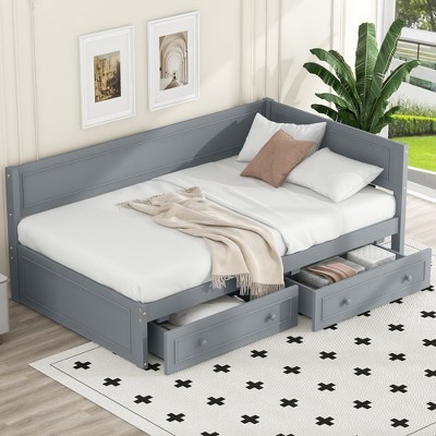 Linen Fabric Upholstered Double Twin Size Platform Daybed With Trundle ...