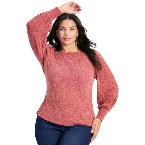 Avenue Women's Plus Size Jessica Rib Hacci Knit Top - 16, Rustic : Target