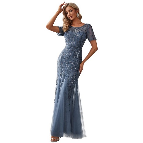 Dusty Navy Plus Size Maxi Fishtail Tulle Prom Dress Ez7707, 02 : Target