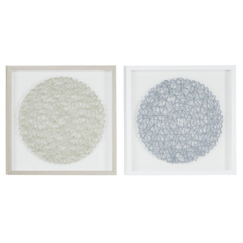 (set Of 2) 20" Square Abstract String Art Shadow Box Wall Decor Silver ...