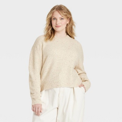 Women's Cozy Knit Crewneck Pullover Sweater - Universal Thread™ Cream ...