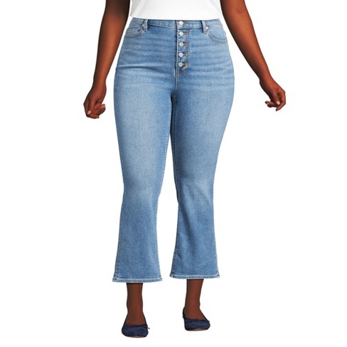 Lands' End Women's Plus Size Recover High Rise Button Front Kick Flare ...