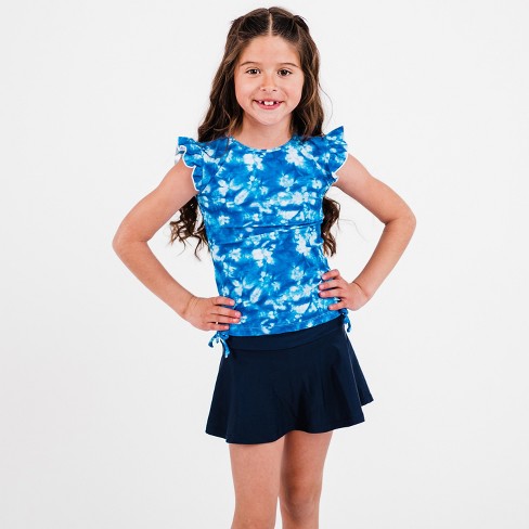 Calypsa Girl's Flutter Sleeve Upf 50+ Chloe Swim Top - Blue Tie Dye, 10 ...
