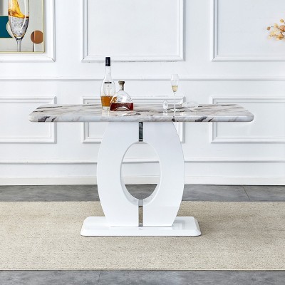 Modern Simple Glossy Dining Tables Rectangular Large White, 47 Inch ...