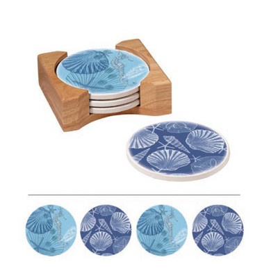 Evergreen Set Of 4 Coaster With Caddy, Shell : Target