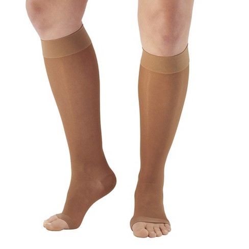 Ames Walker Aw Style 44 Women's Sheer Support 20-30 Mmhg Compression Open Toe Knee Highs Beige ...