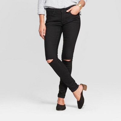 Womens Mid-Rise Slit Knee Skinny Jeans – Universal Thread™ Black Wash ...