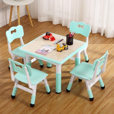 Modern Kids Table & 4 Chairs Set, Height Adjustable Toddler Activity ...
