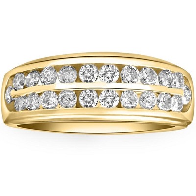 Pompeii3 1 Ct Lab Created Diamond Mens Double Row Wedding Ring 10k ...