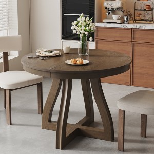 GDFStudio Delamere Farmhouse Wooden Round Extendable Dining Table with ...