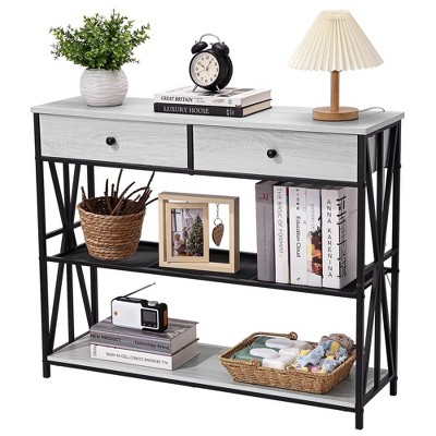 Console Table With 2 Drawers And Storage Shelves, 3-tier Narrow Sofa ...