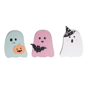 Transpac MDF Glitter Ghost Set of 3 Decorative Sculptures for Halloween ...