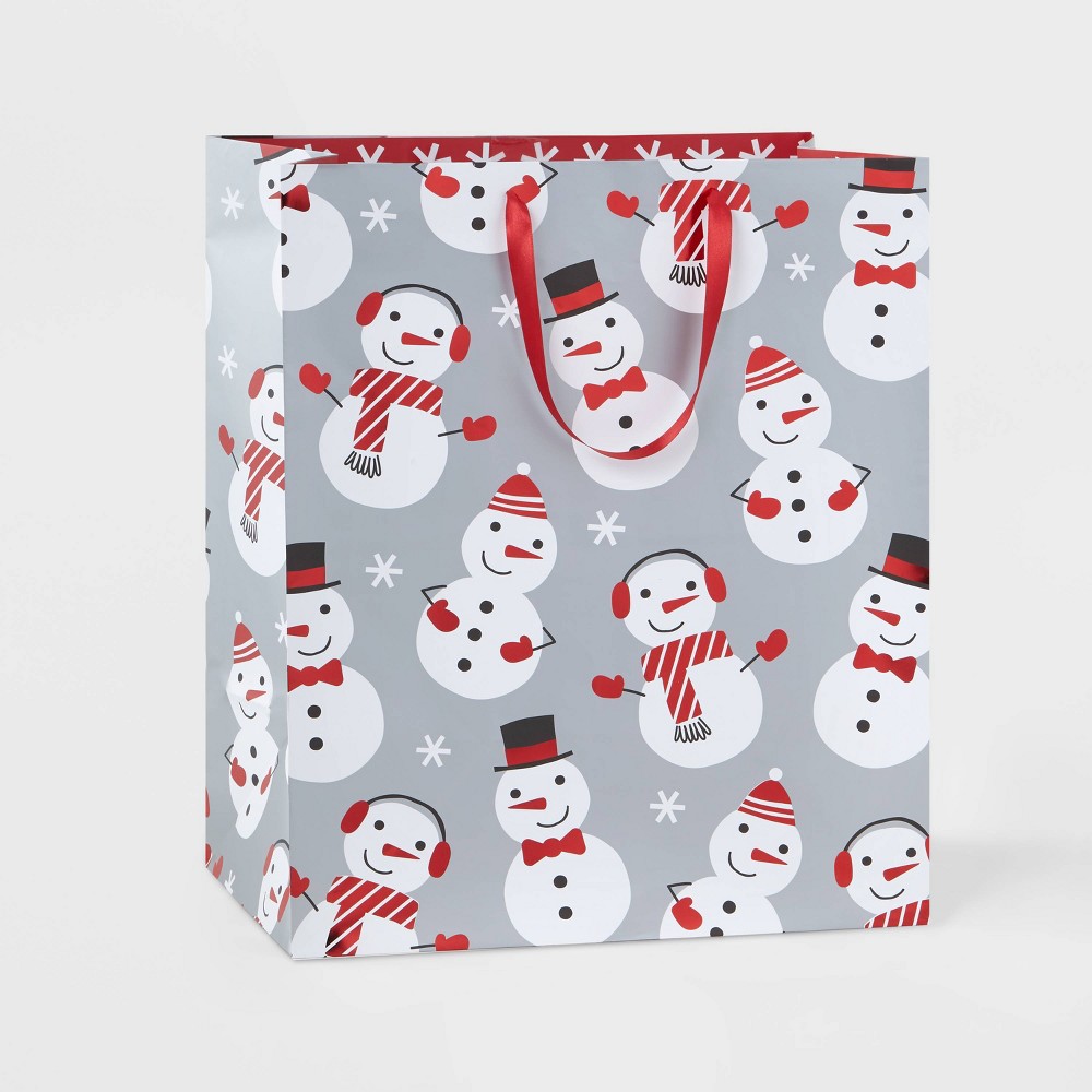 Jumbo Snowmen Gift Bag Silver - Wondershop