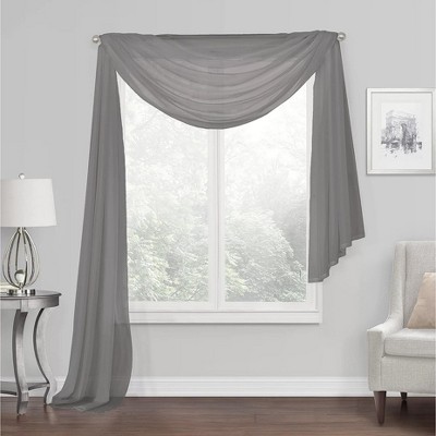 Kate Aurora Elegant Sheer Voile Window Scarf Valance - Charcoal : Target