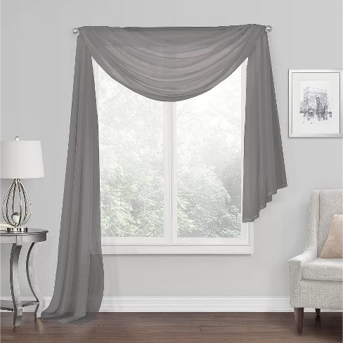 Kate Aurora Elegant Sheer Voile Window Scarf Valance - Charcoal : Target