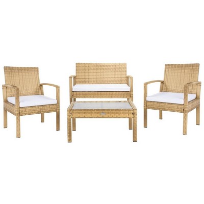 Bassey 4 Piece Patio Outdoor Living Set - Natural/white - Safavieh : Target