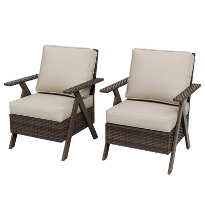 EAGLE PEAK Wicker Patio Lounge Chairs Set of 2, Weather Resistant ...