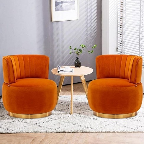 Set Of 2 Orange Swivel Barrel Sofa Chairs,360 Degree Swivel Armchair ...