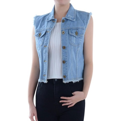 Anna-kaci Women's Distressed Denim Crop Vest- Medium, Blue : Target