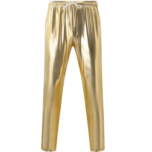 Mens Metallic Shiny Pants Disco Party Dance Leg Trousers Drawstring ...