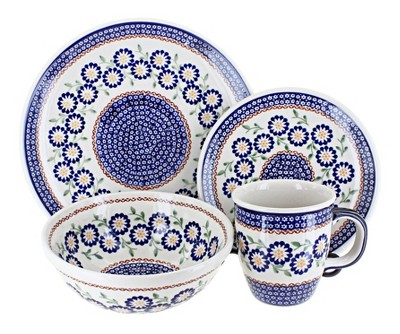 Blue Rose Polish Pottery Dots 16 Piece Dinner Set : Target