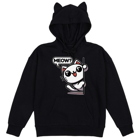 Chibi Cat Meow Women’s Black Long Sleeve Cosplay Hoodie With 3d Ears ...