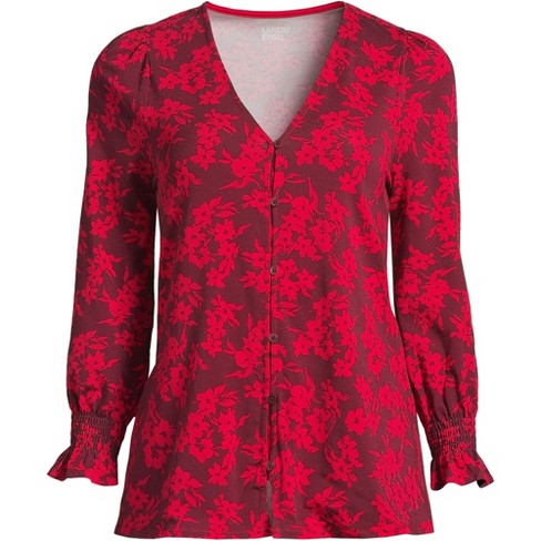 Lands' End Women's 3/4 Sleeve Lightweight Jersey Button Front Top ...
