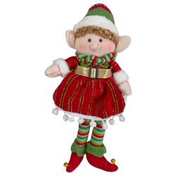Northlight 15" Red And Green Plush Jingle Bell Boy Elf Christmas Figure ...