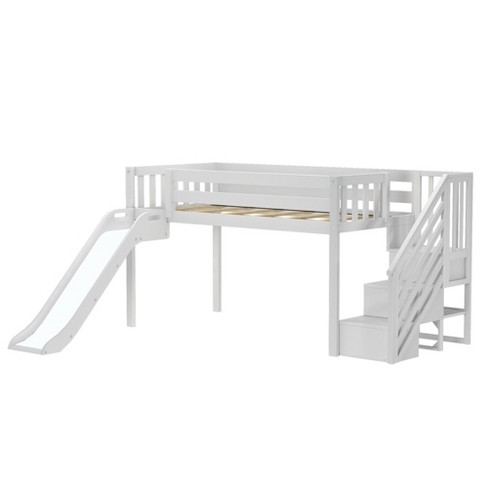 Max & Lily Twin Size Low Loft Bed With Slide And Stairs, Solid Wood ...