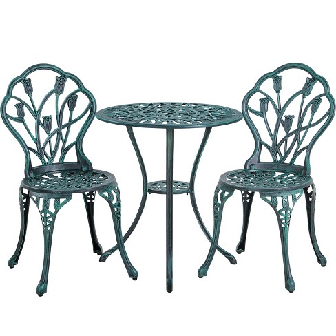 Yaheetech 3 Piece Outdoor Bistro Table Set For Garden Backyard, Green ...