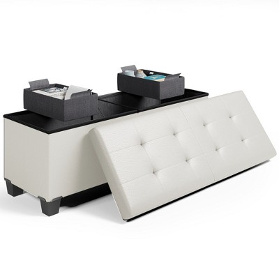 Nestl 43 Inch Ottoman Storage Bench With Storage Bins - White Leather ...