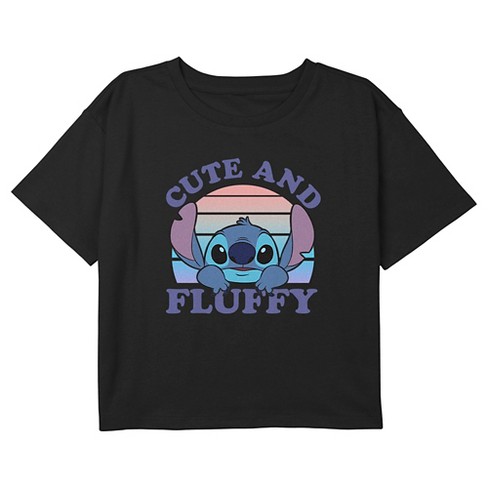 Girl's Lilo & Stitch Cute And Fluffy Retro Sunset Crop Top T-shirt : Target