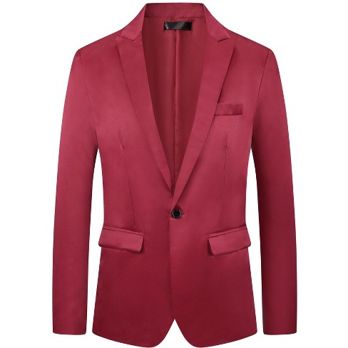 Inspire Chic Men's One-button Peak Lapel Wedding Formal Blazer Burgundy ...
