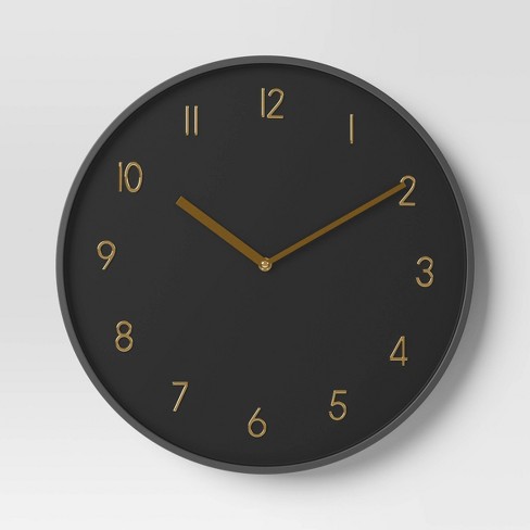 16" Luxe Wall Clock Black/brass - Threshold™: Sleek Round Design For ...