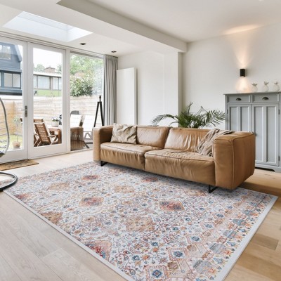 Crystal Print Cullen Cream Pink Multi Transitional Floral Border Indoor ...