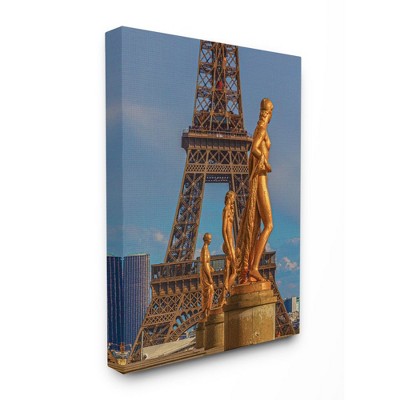 Stupell Industries Eiffel Tower Golden Statues Paris Photograph : Target