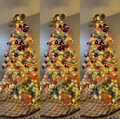 Costway 7 Ft Flocked Christmas Tree Hinged Xmas Decoration With 420 Led ...