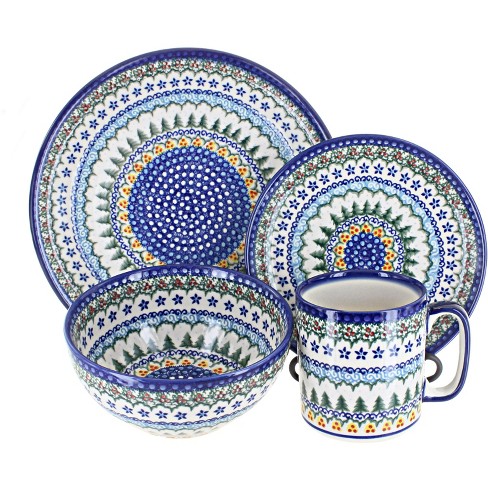 Blue Rose Polish Pottery Holiday Pine 16 Piece Dinner Set : Target
