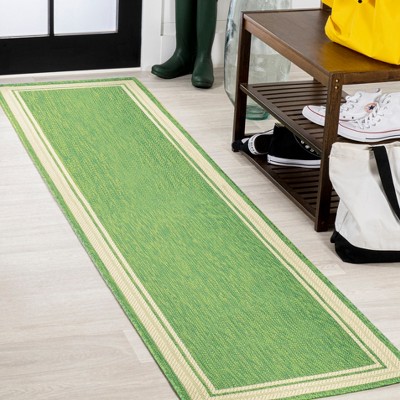 2' X 8' James Modern Border Stripe Indoor/outdoor Runner Rug, Green ...