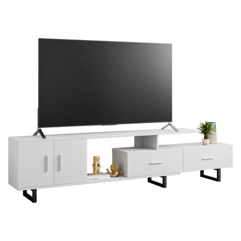 Leisuremod White Rectangular Tv Stand With Mdf Wood Frame And Powder ...
