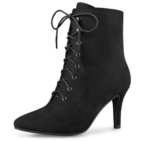 Allegra K Women's Pointy Toe Zip Lace Up Stiletto Heel Ankle Boots ...
