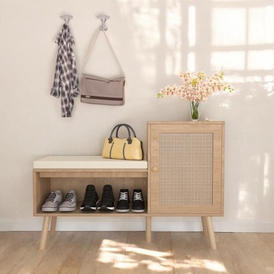 Iona Open Shelf Bench W/cushion - Cream/natural - Safavieh : Target