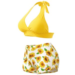 Women's Plus Size 2 Piece Swimsuits Halter High Waisted Sunflower ...