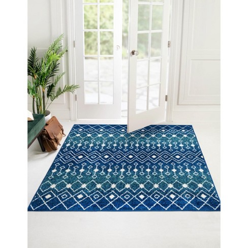 Unique Loom 10' 0 X 10' 0 Square Alaoui Geometric Trellis Navy And Teal ...